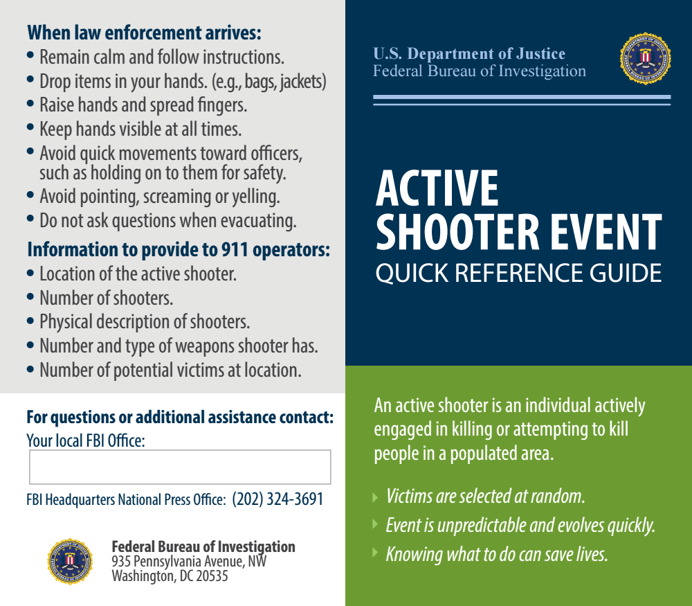 Active Shooter Event Quick Reference Guide — FBI Active Shooter Event Quick Reference Guide — FBI