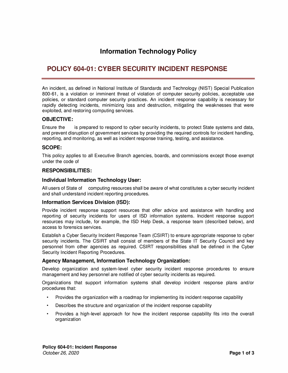 Incident Response Policy FBI